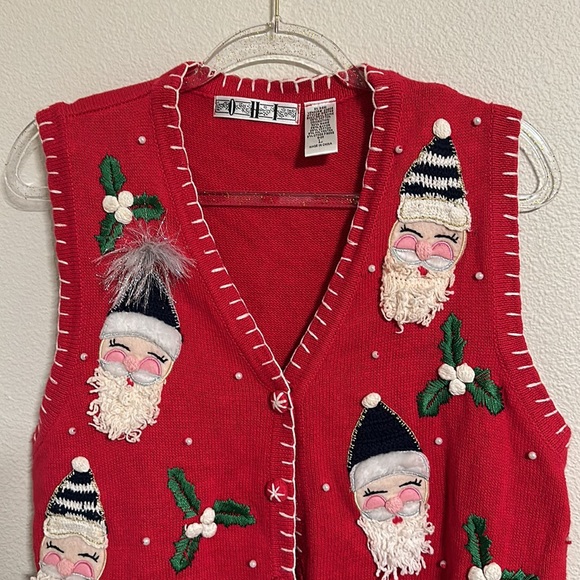 Vintage | Jackets & Coats | Vintage Santa Claus Christmas Sweater Vest ...